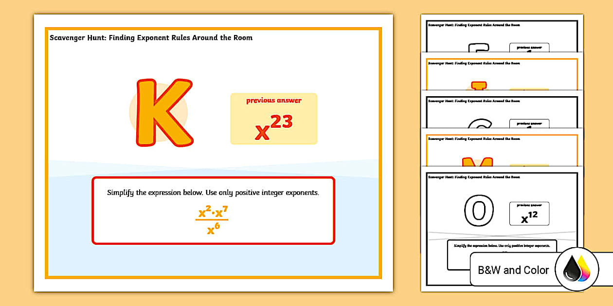 Eighth Grade Scavenger Hunt: Finding Exponent Rules Around the Room