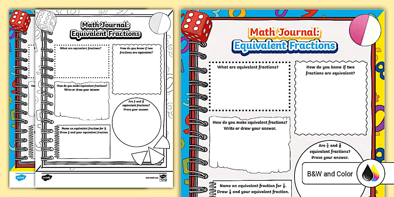Third Grade Equivalent Fractions Math Journal Page - Twinkl