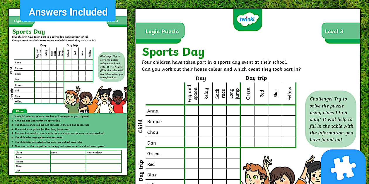 Sports Day Fun Logic Puzzle - Twinkl - Kids Puzzles - Twinkl