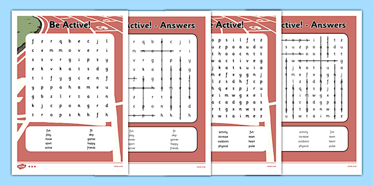Black and White Active Week Differentiated Word Search