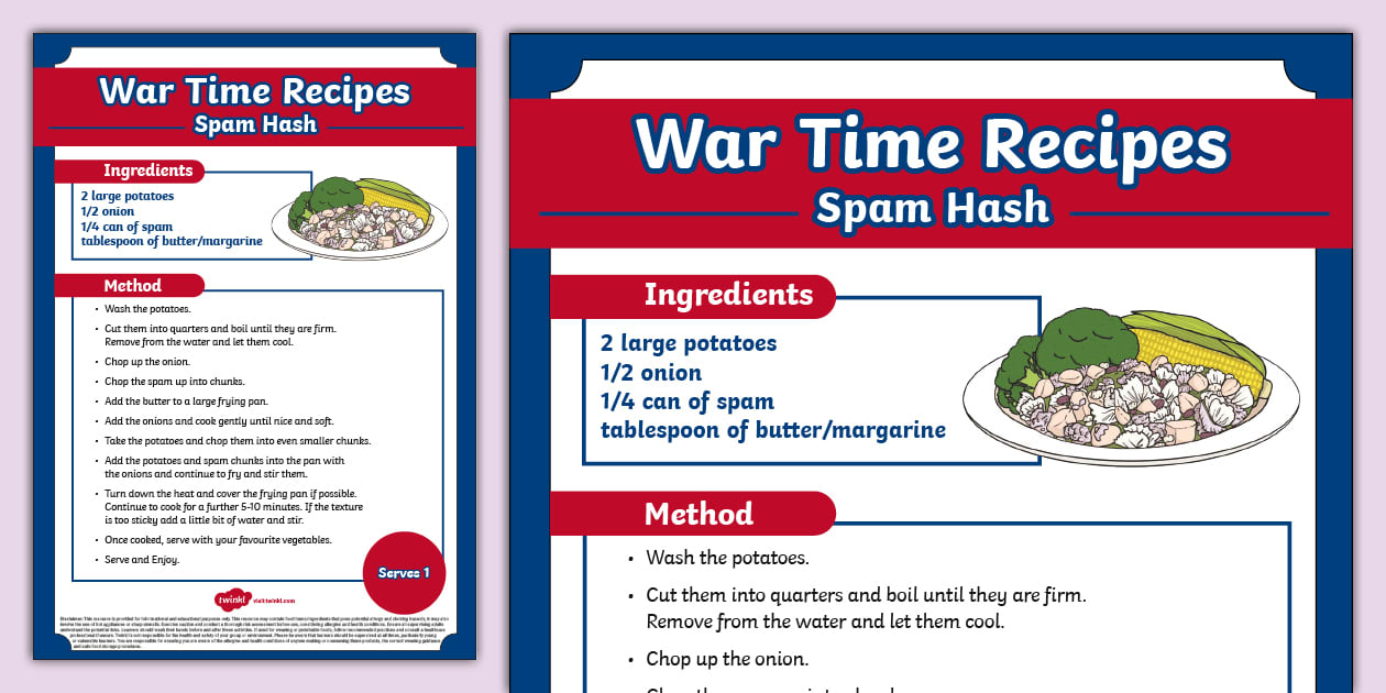 Wartime Spam Hash Recipe (teacher made) - Twinkl