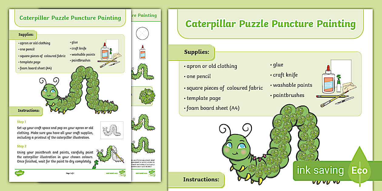 Caterpillar Puzzle Puncture Painting (teacher made) - Twinkl