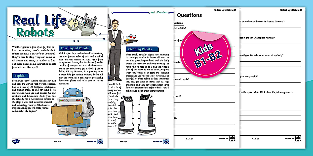 ESL Real Life Robots Reading Comprehension [Kids, B1-B2]