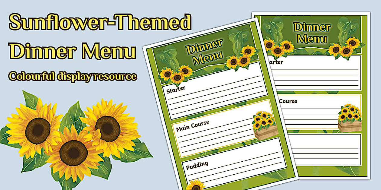 Sunflower-Themed Dinner Menu Display Poster