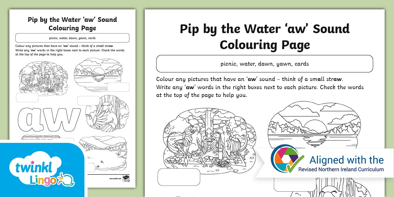 Pip by the Water 'aw' Sound Colouring Page (teacher made)