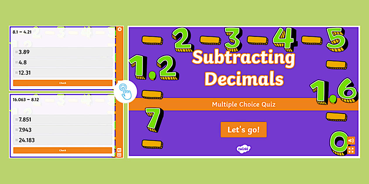 Seventh Grade Subtracting Decimals Interactive Quiz - Twinkl