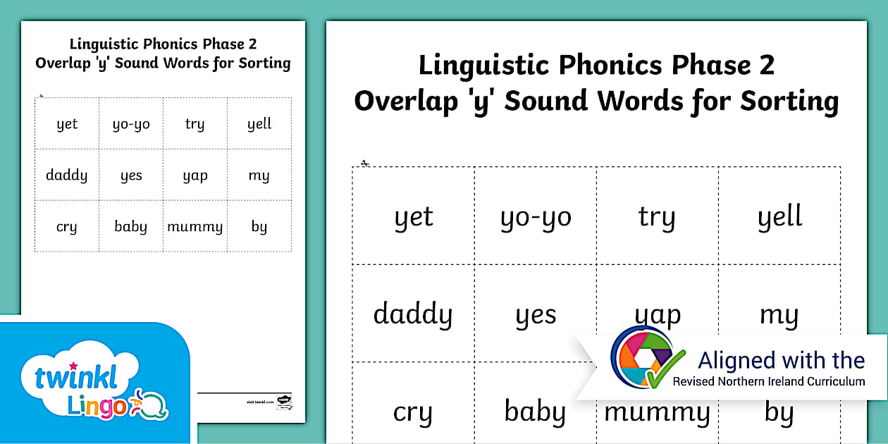 Northern Ireland Linguistic Phonics 2 'y' Sound Words for Sorting Sheet