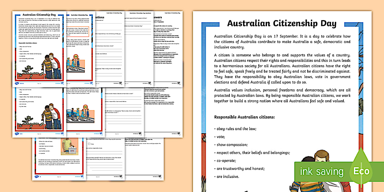 Higher Ability Year 3-6 Australian Citizenship Day Differentiated Reading