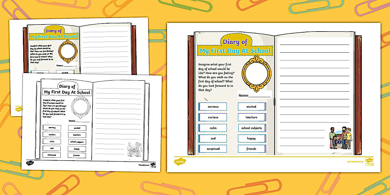 Diary of My First Day At School Writing Frame - Twinkl