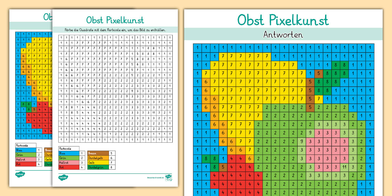 Obst - Pixelkunst Vorlage - Twinkl Pixelkunst (teacher made)