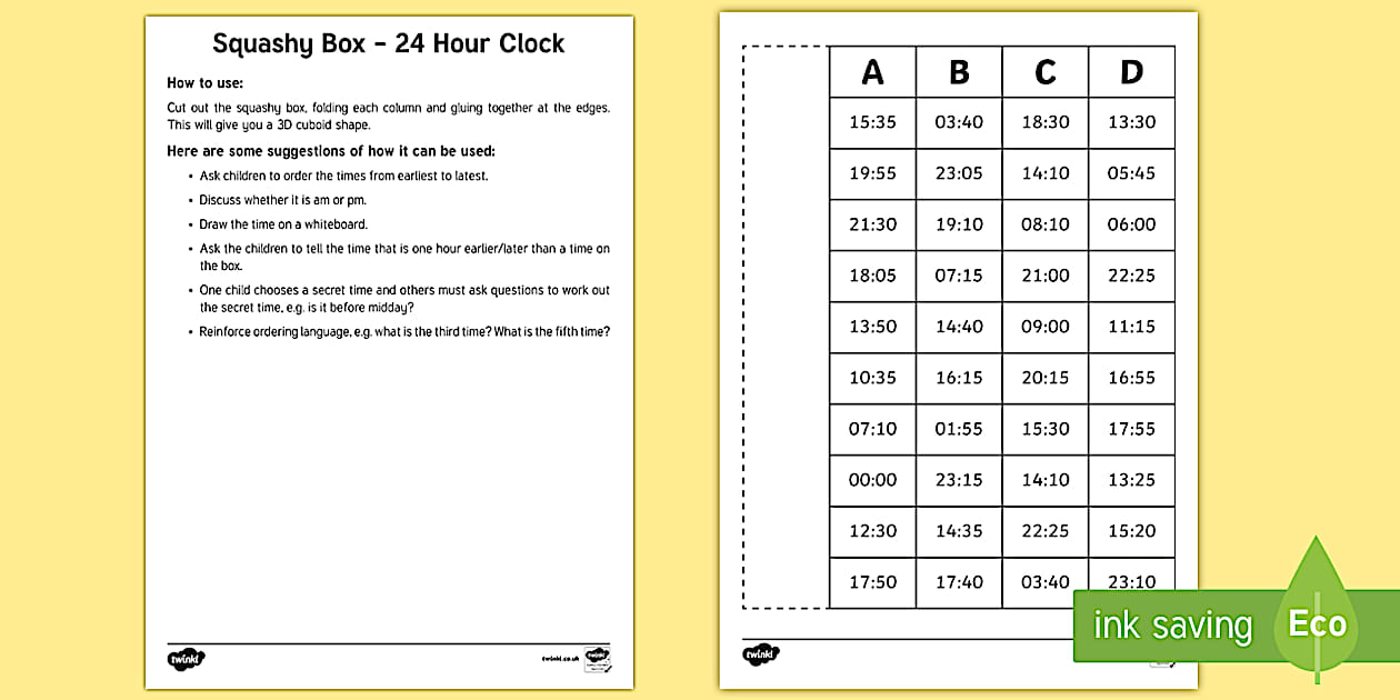 Squashy Box 24 Hour Clock | Time | Twinkl (teacher made)