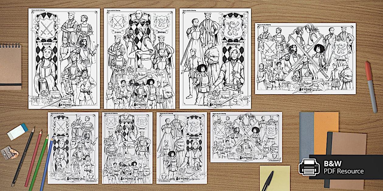 'Romeo and Juliet' Colouring Sheets (Teacher-Made) - Twinkl