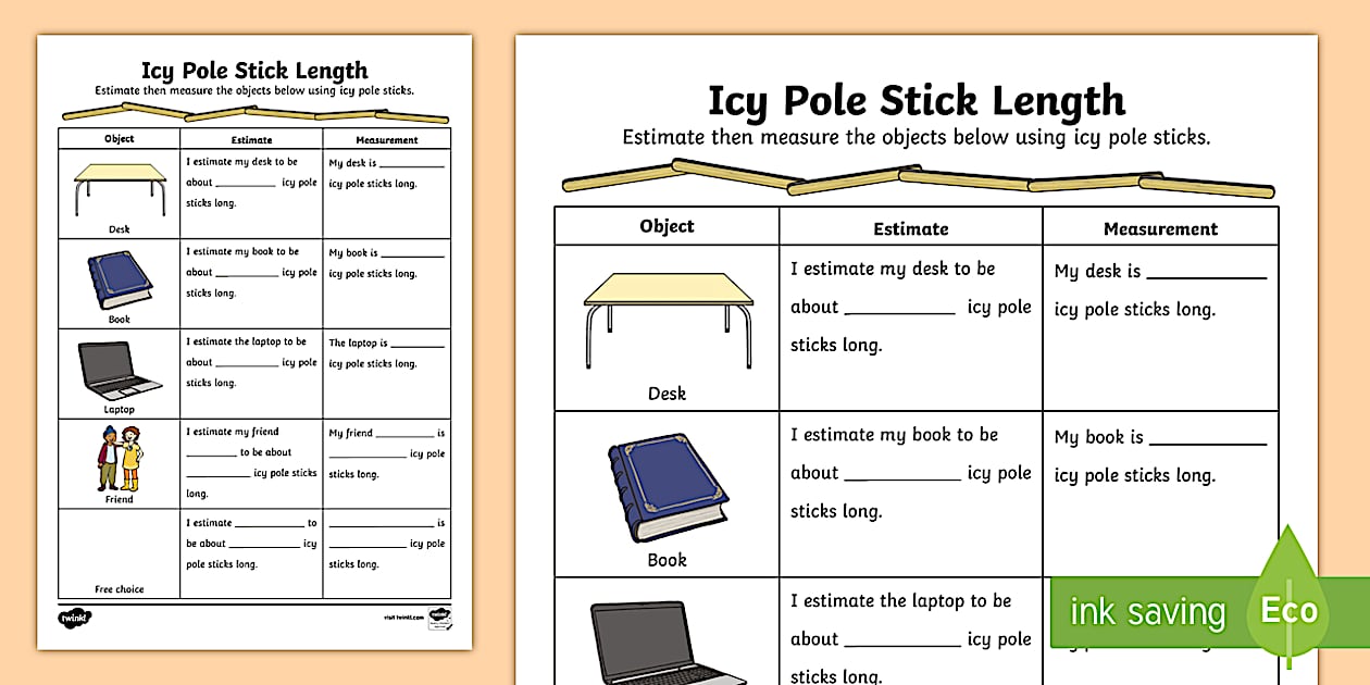 NSW Icy Pole Stick Length Worksheet (teacher made) - Twinkl
