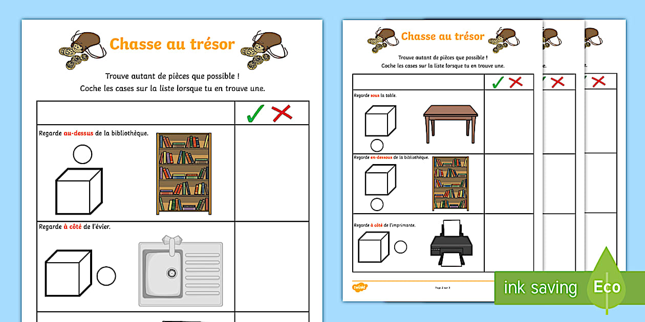 Preposition Treasure Hunt Activity English/French - Twinkl