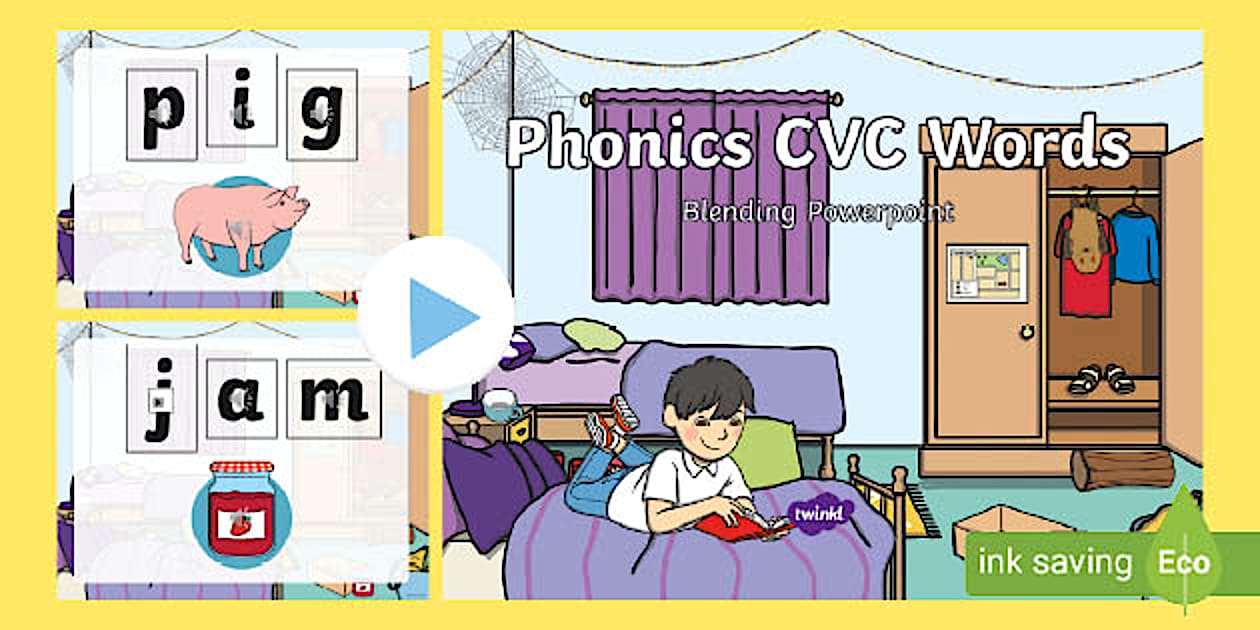 Phase 2 Phonics CVC Words Blending PowerPoint (teacher made)