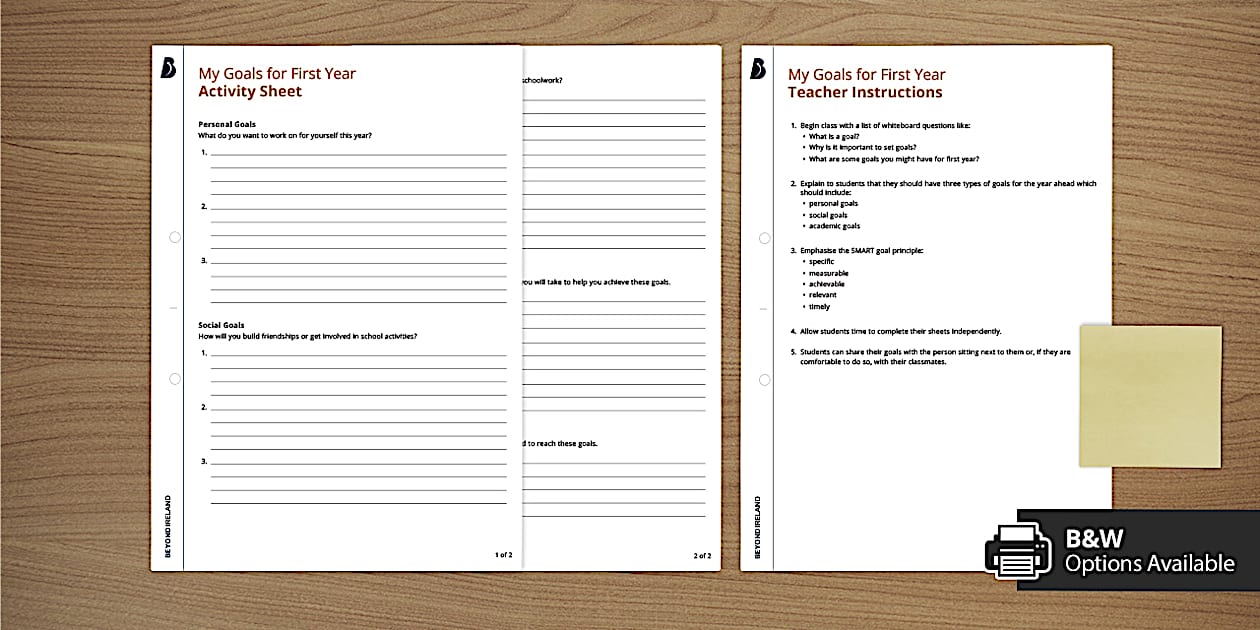 My Goals for First Year Worksheet