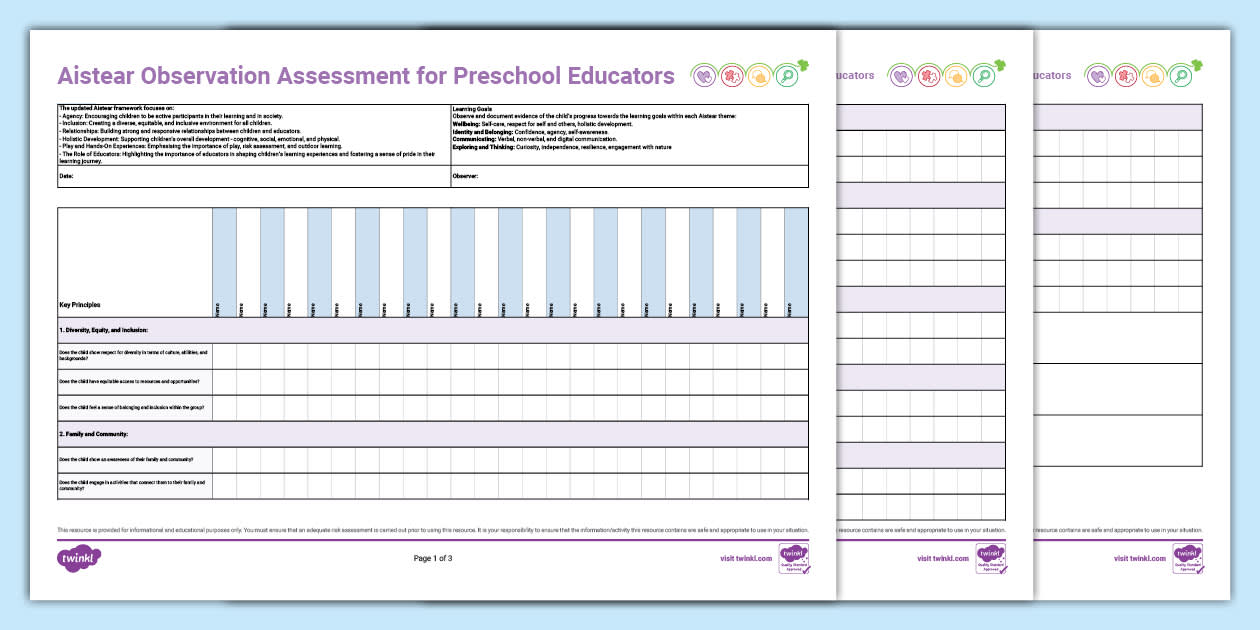 Aistear Observation Assessment for Preschool Educators