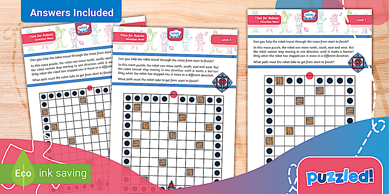 Time for Robots Direction Maze - Twinkl - Kids Puzzles