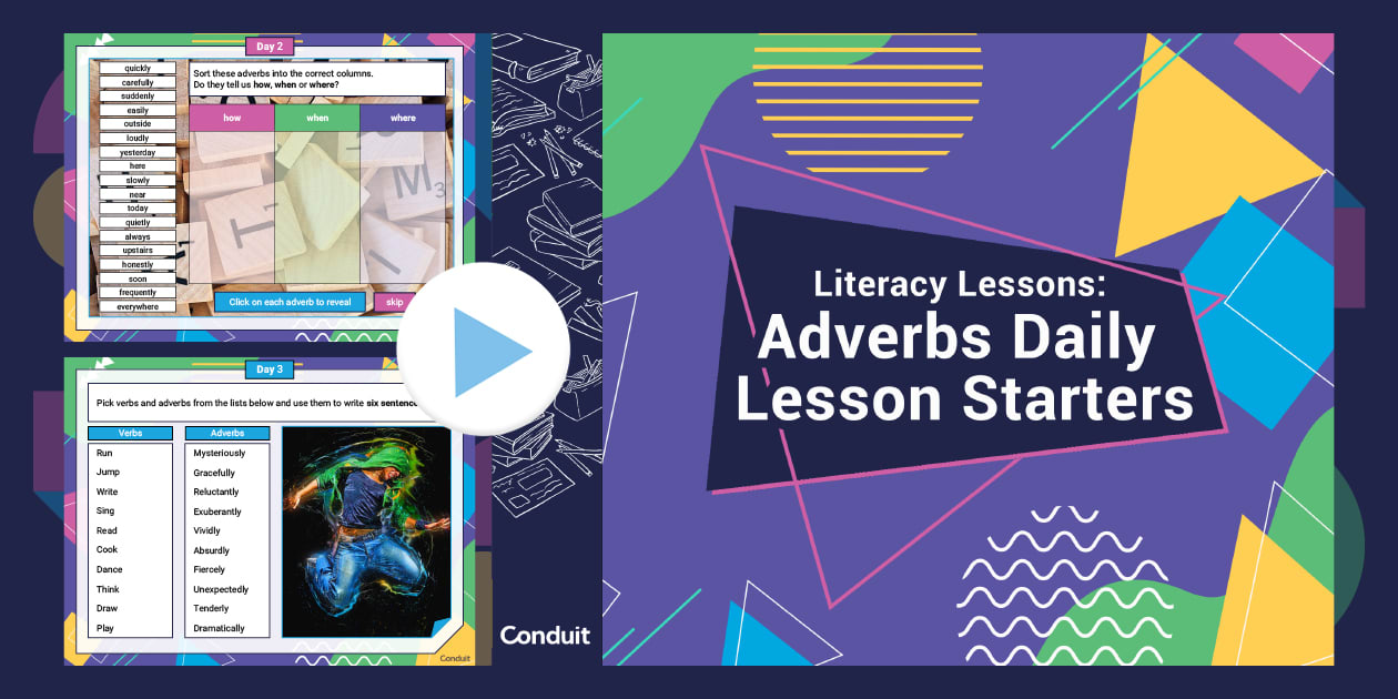 Literacy Lessons: Adverbs Daily Lesson Starters - Twinkl