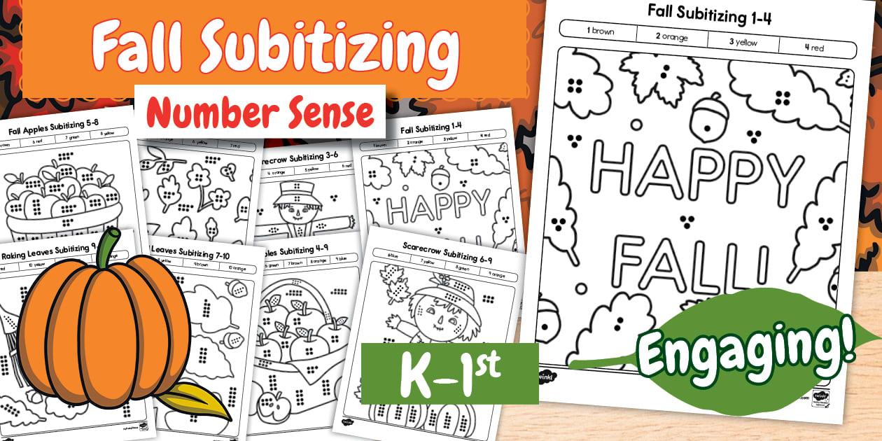 Fall Subitizing Worksheets for K-1st Grade | Apples, Pumpkins, Scarecrows