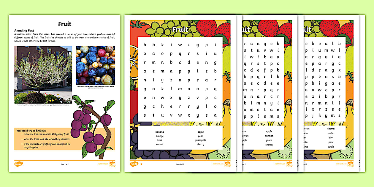 Lower Ability Different Fruit Word Search - Twinkl