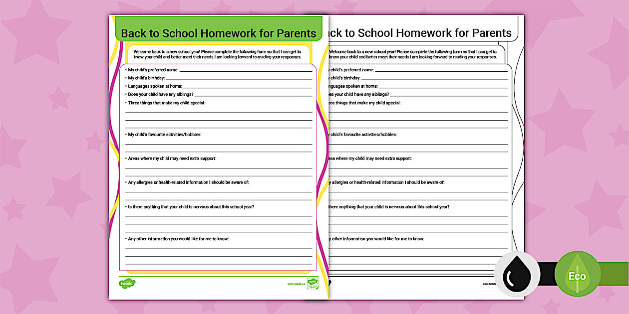 Back to School Homework for Parents (professor feito)