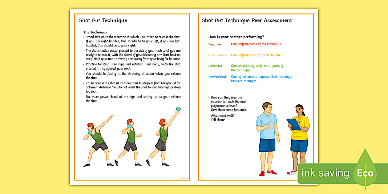Black and White Athletics: Shot Put Techniques Card - Twinkl