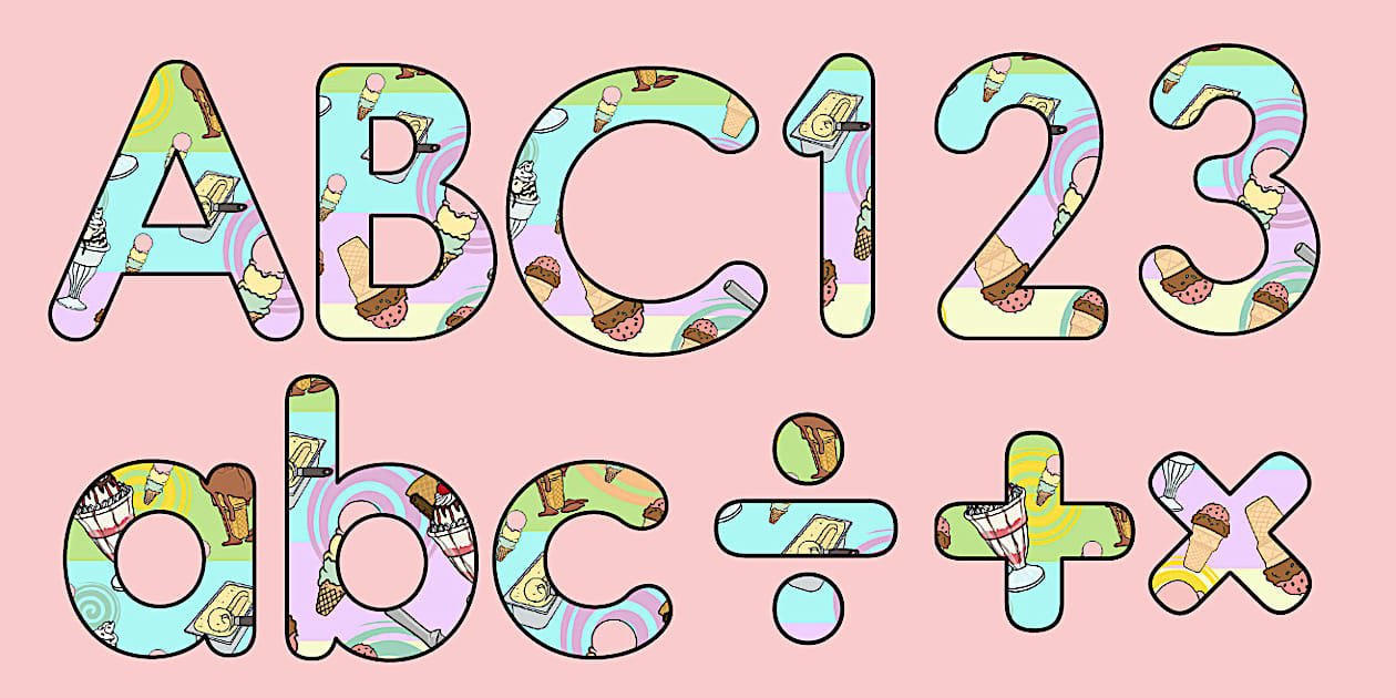 Ice Cream Theme Bulletin Board Letters and Numbers - Twinkl