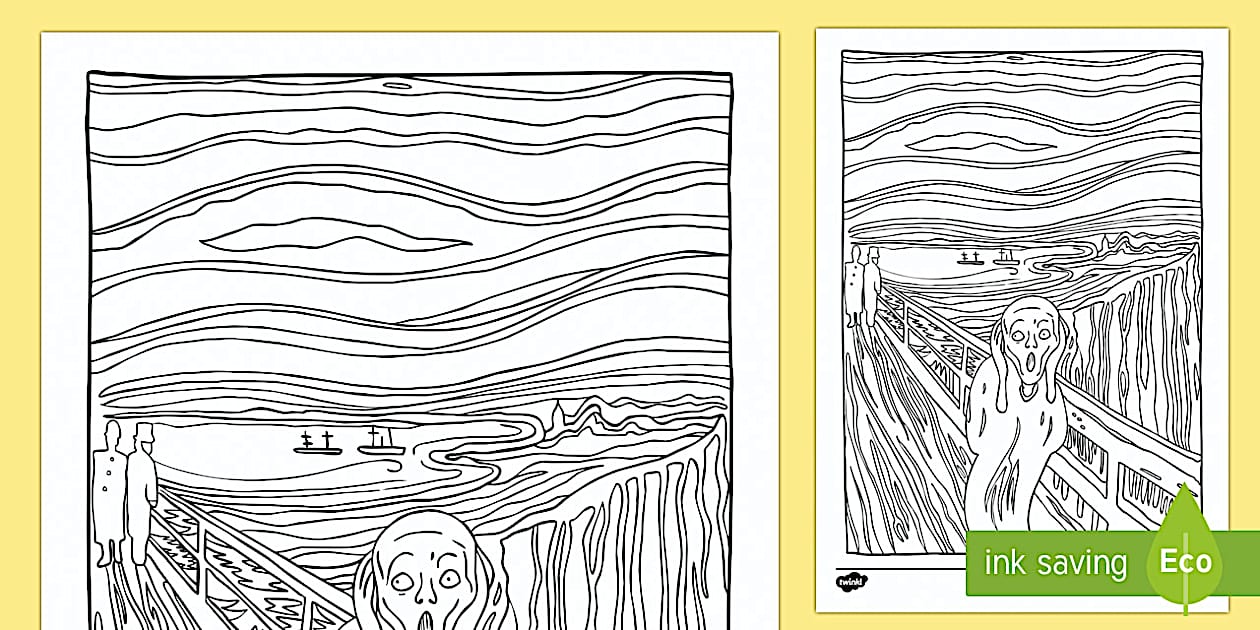 The Scream by Edvard Munch Lithograph Colouring Sheet