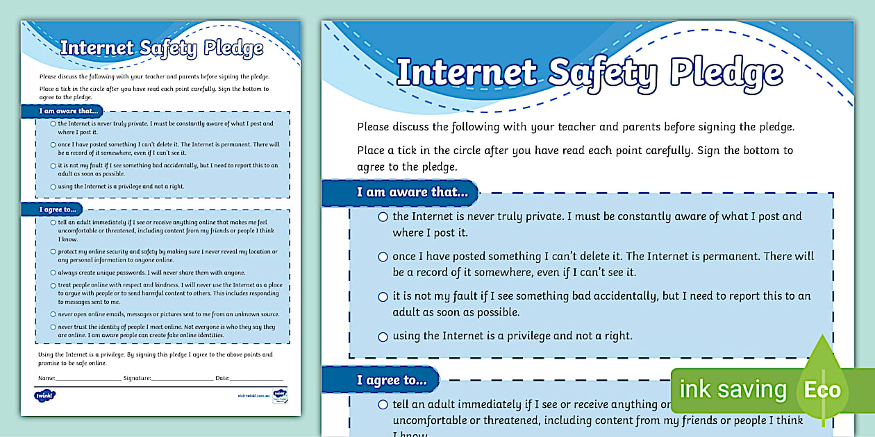 Internet Safety Pledge - Twinkl