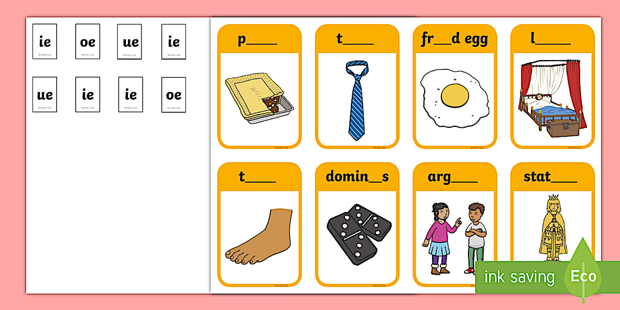 Phase 5 Digraphs 'ie' 'oe' 'ue' Matching Peg Activity