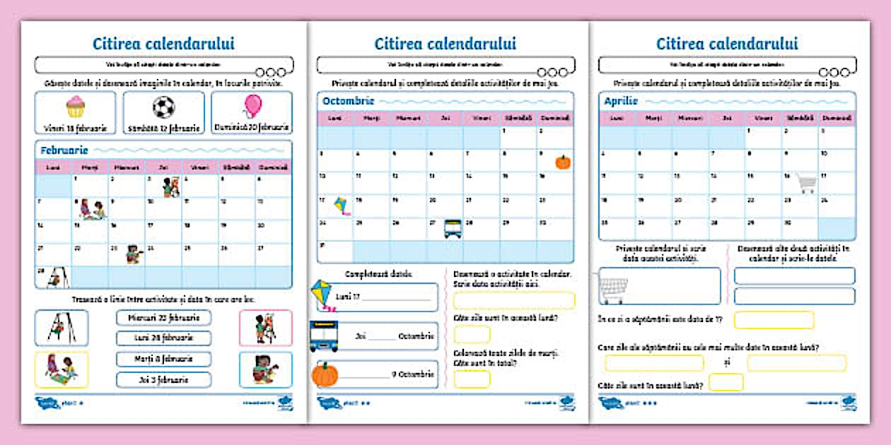 Citirea calendarului – Fișă de lucru diferențiată