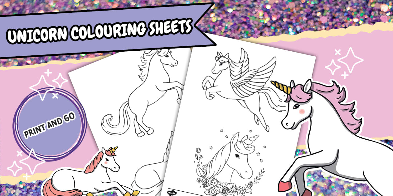 Unicorn Colouring Sheets