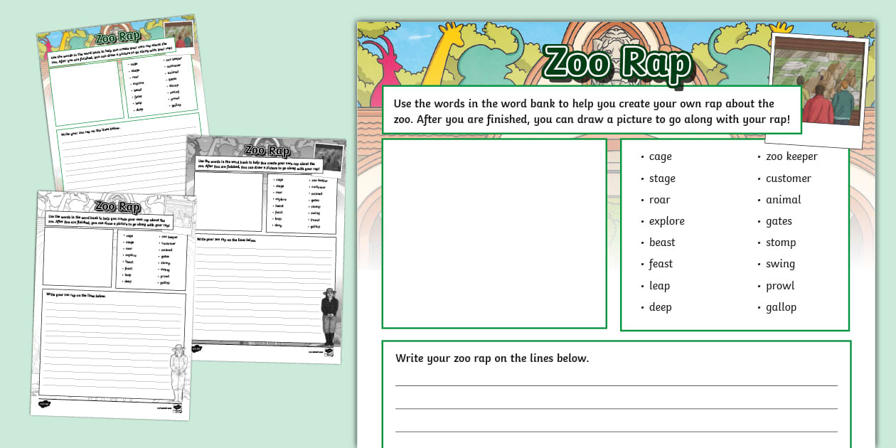 Zoo Rap Writing Template - Twinkl English (teacher made)