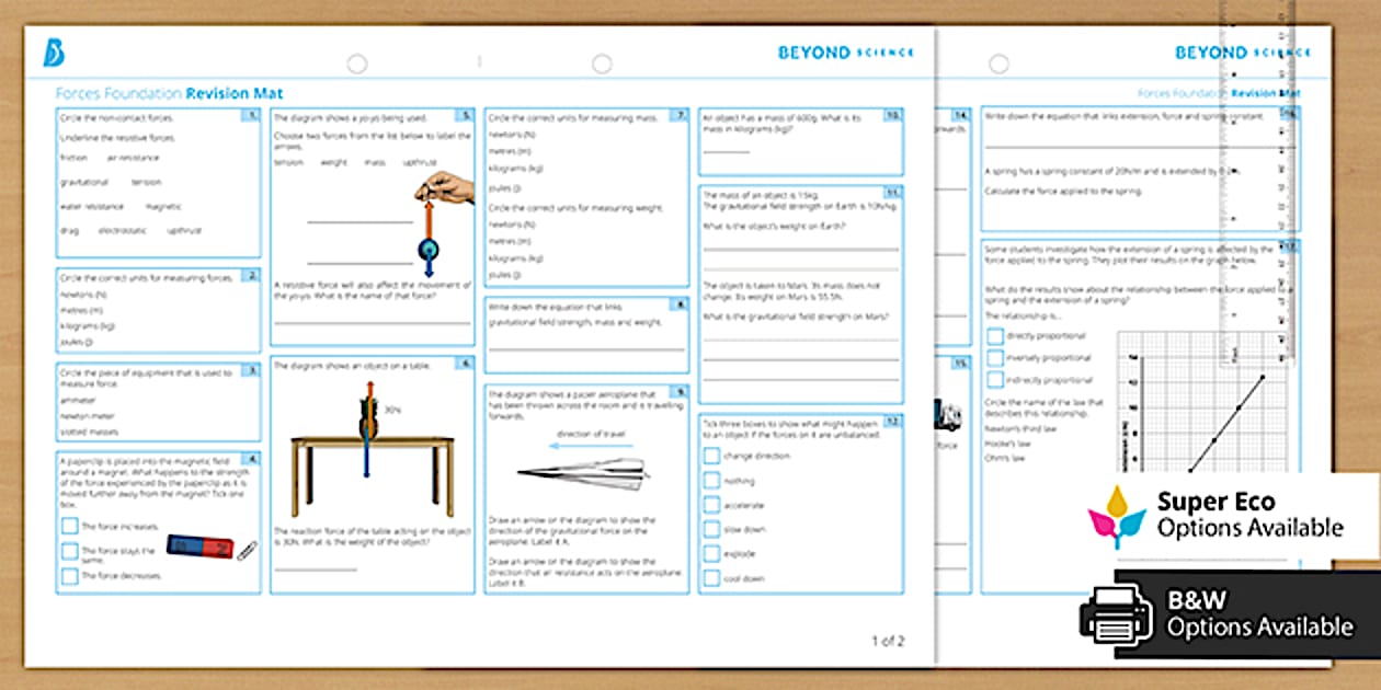 KS3 Forces Foundation Revision Mat (teacher made) - Twinkl
