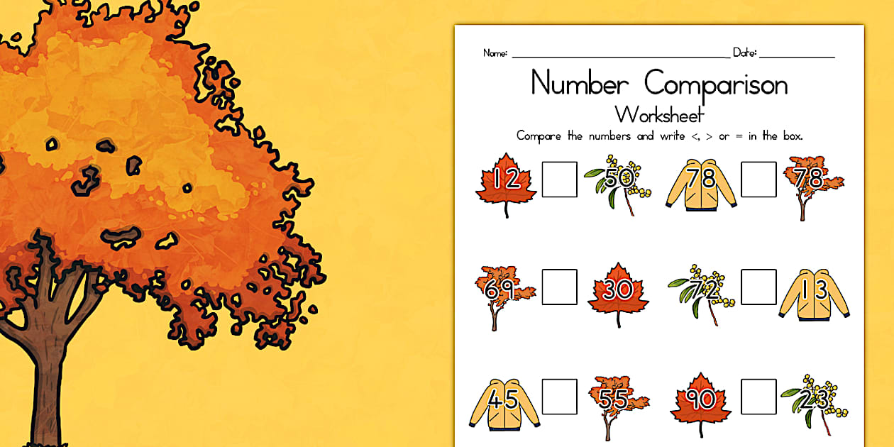 Black and White Autumn Number Comparison Worksheet - Twinkl
