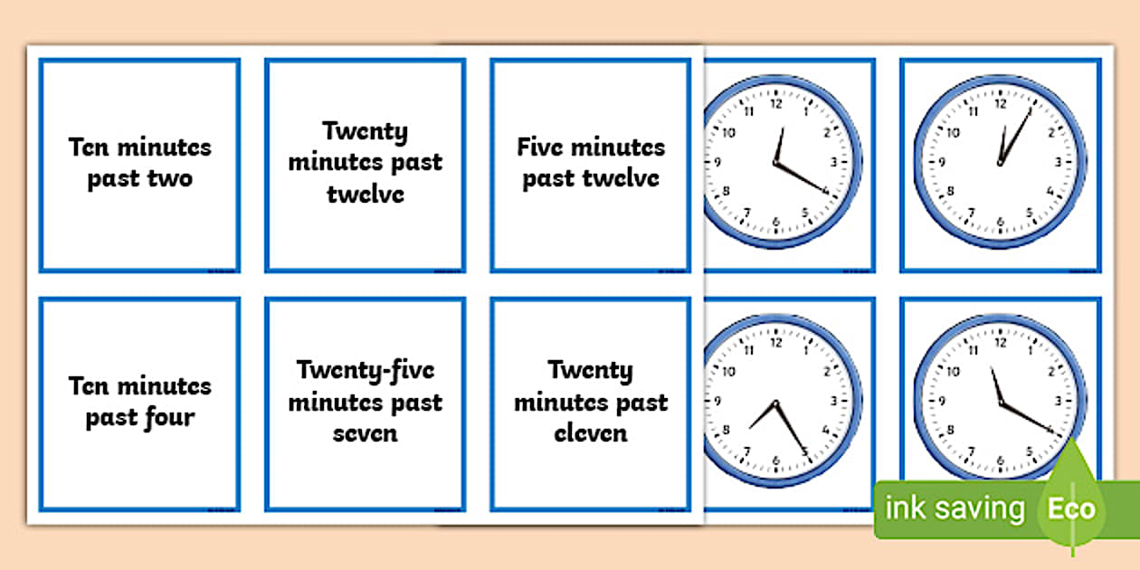 Reading the Time in 5 Minute Intervals Matching Cards