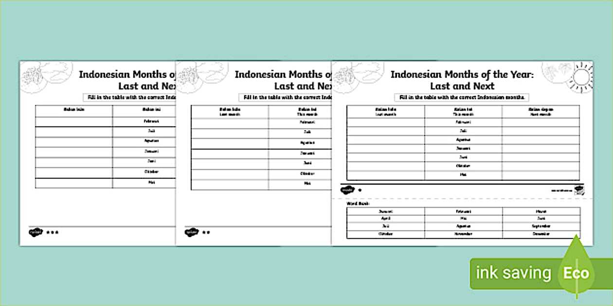 Months of the Year Last and Next Indonesian - Twinkl