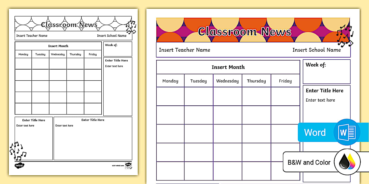 Editable Music Warms Our Hearts Theme Newsletter