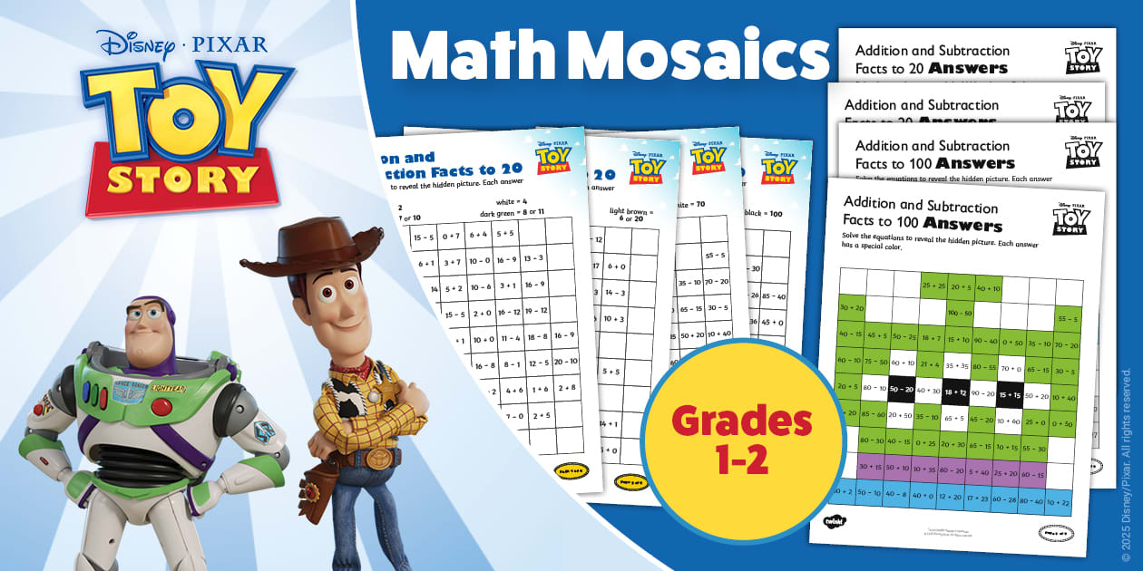 Toy Story Math Mosaic Worksheets Pack