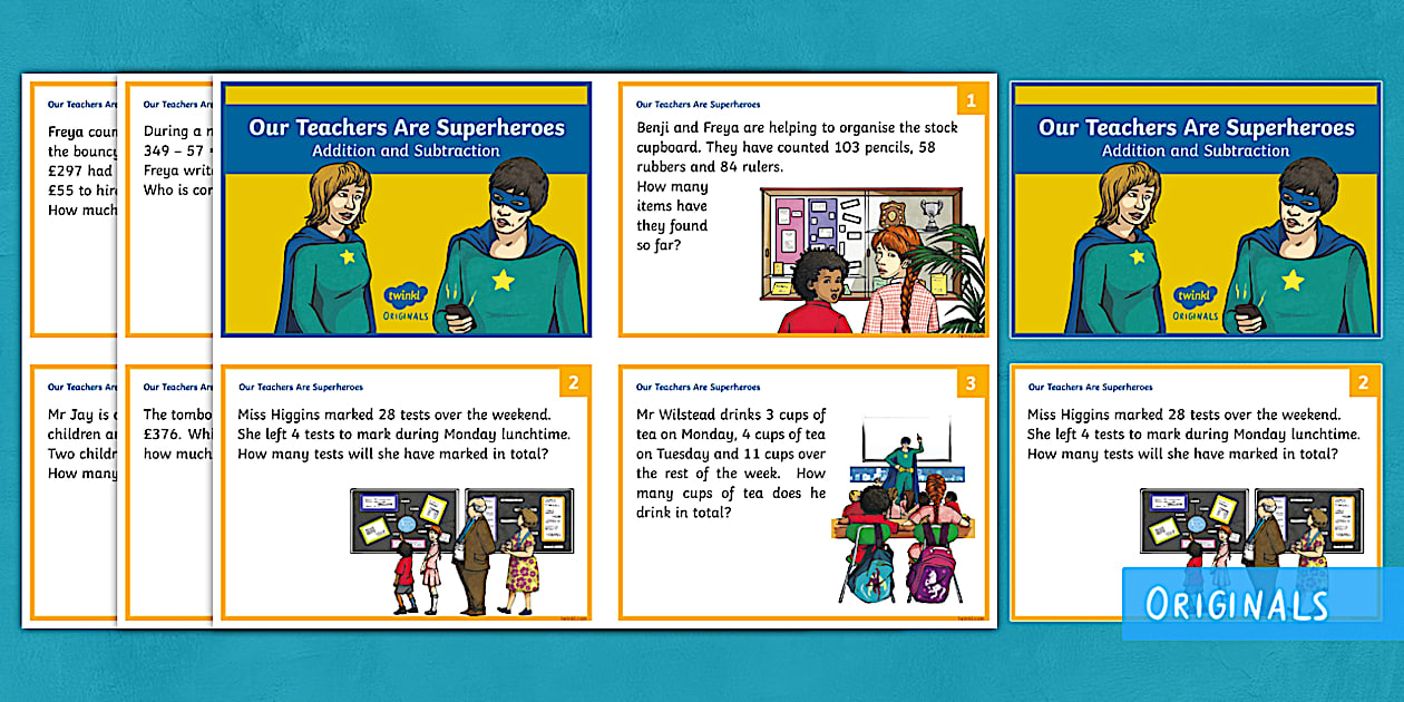 KS2 Superhero Story Addition and Subtraction Maths Challenge Cards