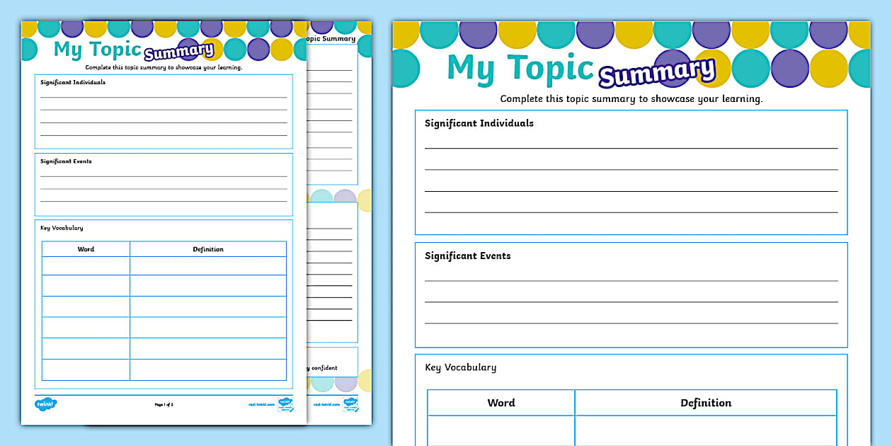 Topic Summary Template (teacher made) - Twinkl