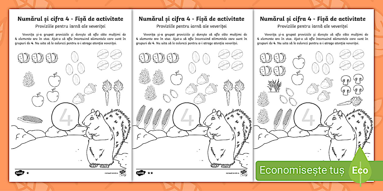 Numărul 4: Proviziile veveriței – Fișă de activitate