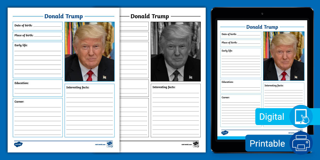 All About Donald Trump Research and Write Worksheet for 3rd-5