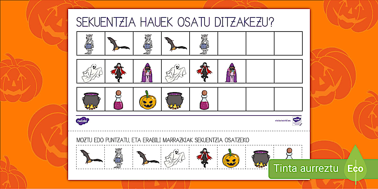 Fitxa: Halloween-eko sekuentziak - Euskera - Twinkl