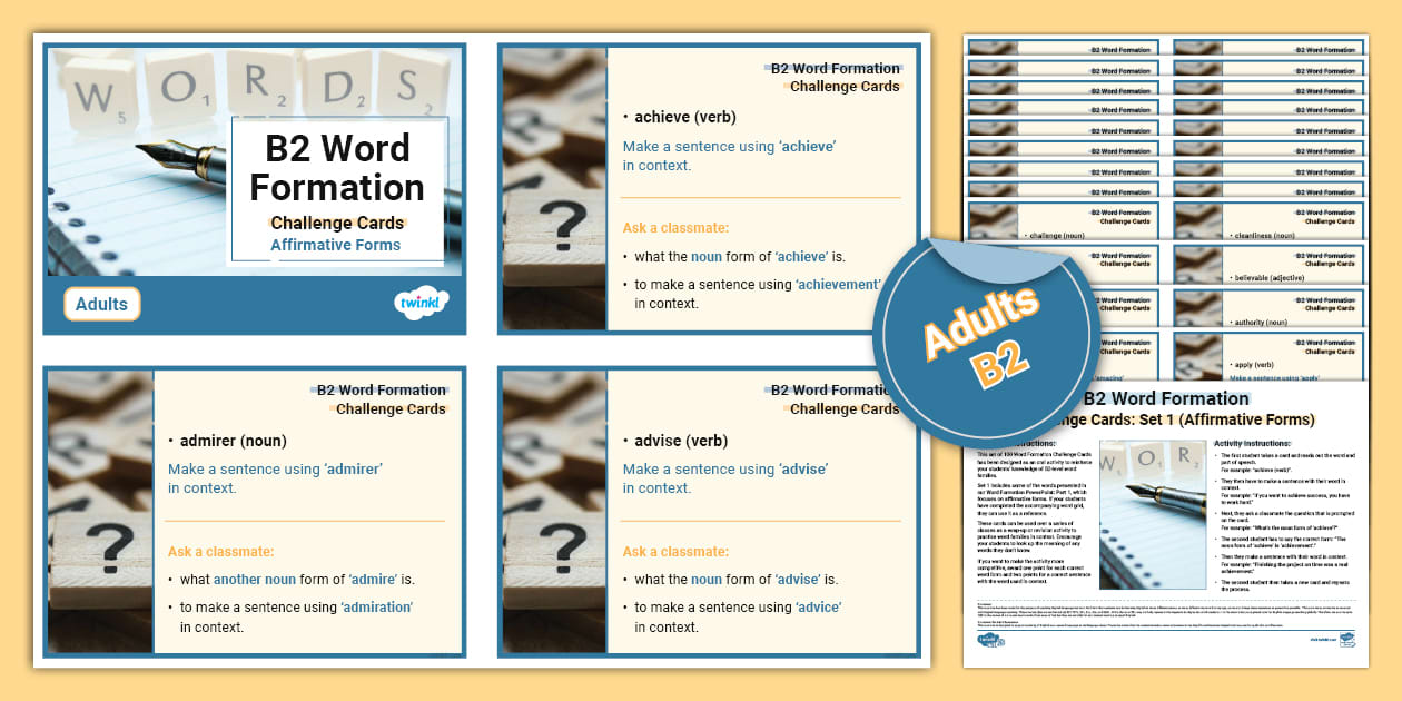 ESL Word Formation Challenge Cards: Set 1 for B2 Adults