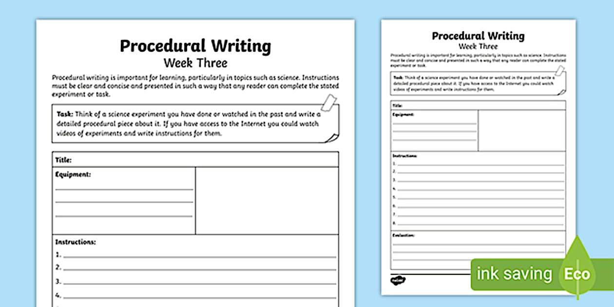 Editable Procedural Writing Week Three Homework - Worksheet