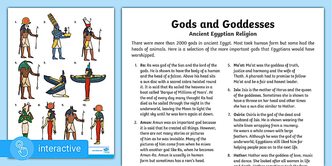 Interactive PDF: Ancient Egyptian Gods Reading Activity