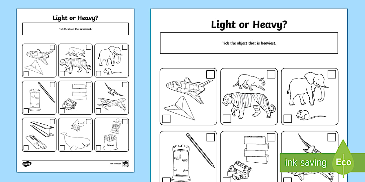 Heavy or Light Worksheet / Worksheet (teacher made) - Twinkl