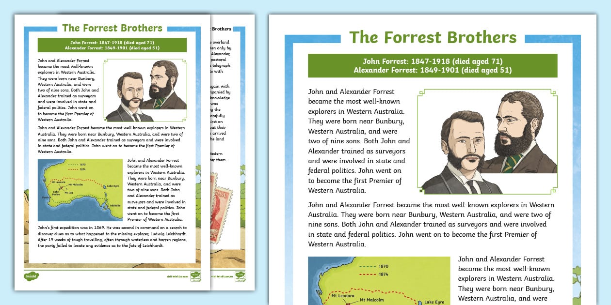 Australian Early Inland Explorers – Forrest Brothers Fact File